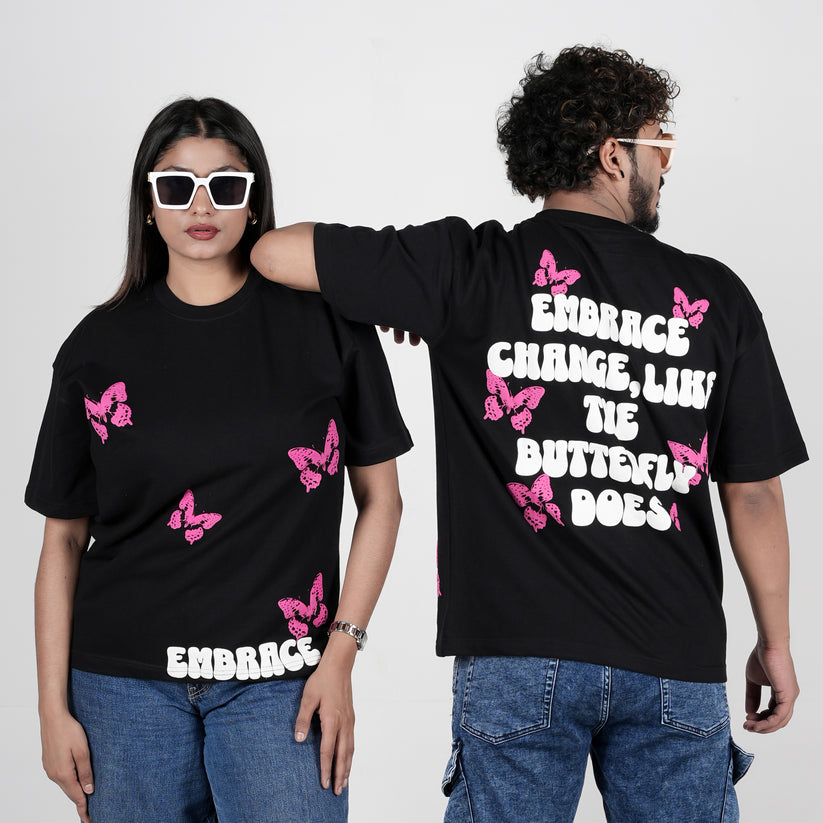 Embrace Butterfly in Black Puff Print T-Shirt – Amrrar